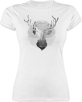Shirtracer Shirt Damen - Kompatibel mit Oktoberfest - Hirsch Hirschkopf Hirschgeweih - XXL - Wei&szlig; - trachtenshirt Trachten t Shirts bayrische elch Tshirt Oktober
