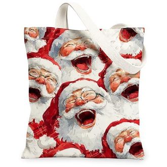 Generic Sacs fourre-tout en toile P&egrave;re No&euml;l, sacs &agrave; provisions r&eacute;utilisables, l&eacute;gers et lavables avec bandouli&egrave;re en toile, Rouge, 13x15 Inch