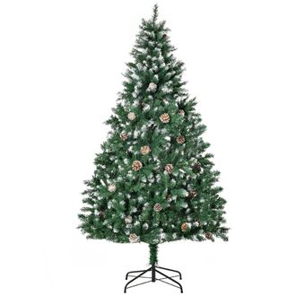 HOMCOM K&uuml;nstlicher Weihnachtsbaum 180 cm Kieferbaum k&uuml;nstlich mit 59 Zapfen, Schnee, 1111 Spitzen Christbaum Weihnachtsdeko inkl. Metallst&auml;nder f&uuml;r drinnen