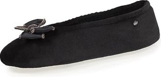 Isotoner Chaussons pantoufles Ballerines femme ultra confortables, en coton biologique, d&eacute;tail grand noeud, 37/38 EU, noir