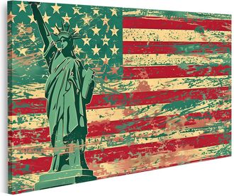 Islandburner Bild auf Leinwand Freiheitsstatue vor Vintage USA Flagge f&uuml;r Wohnzimmer Patrioten Reiseb&uuml;ro Bilder Wandbilder Poster