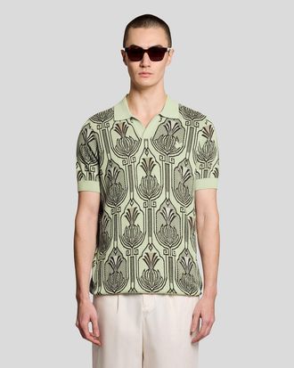 Lyle & Scott Botanischer Druck Strick-Polo-Shirt