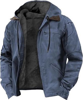 Generic Lininco Vestes &agrave; capuche pour homme avec fermeture &eacute;clair et doublure en polaire, manteau dhiver l&eacute;ger d&eacute;contract&eacute; &eacute;pais avec poche, bleu clair, 3XL