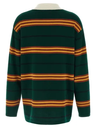 Guest In Residence Striped Cashmere Rugby Polo - Forest Green
