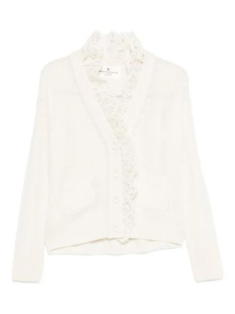 Ermanno Scervino cardigan boutonné bordé de dentelle - Blanc