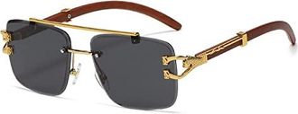 Generic Lunettes de soleil de luxe en strass pour femmes, petit ovale en diamant, lunettes de soleil pour hommes, monture en grain de bois, nuances féminines 