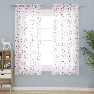 Deconovo 2 Vorhänge, Stickerei, Leineneffekt, Motiv Vorhänge, Schlafzimmer, Jungen, Orange, 140 x 183 cm (B x H)