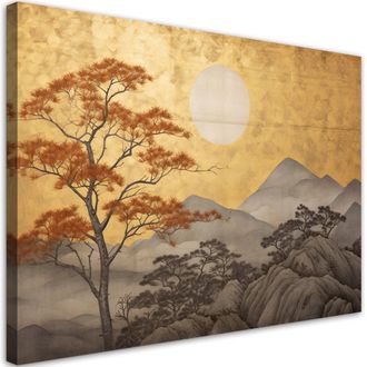 Feeby Bilder Japan Orient Landschaft 120x80 cm 1 tlg Modern Leinwandbilder Bild auf Leinwand Kunstdruck Wand Bild Wanddeko Design Schlafzimmer B&uuml;ro Flur Hot