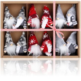 Com-Four 12x Premium Weihnachtsbaum-Anhänger Wichtel - Christbaumschmuck - Wichtelfiguren-Geschenkanhänger - schwedisch-skandinavische Deko-Trolle