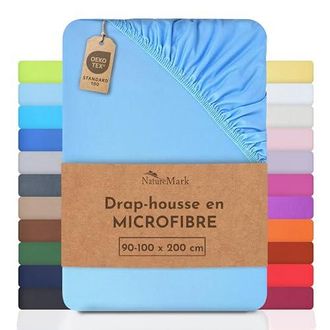 NatureMark Drap de lit en Microfibre à Prix réduit! Beaucoup de Tailles et de Couleurs Marchandise de Marque (Drap de lit 90x200-120x200 cm, Bleu Clair)