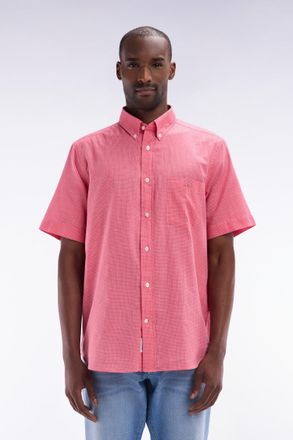 Eden Park Chemise &Agrave; Manches Courtes &Agrave; Microcarreaux En Coton Rose Coupe Droite