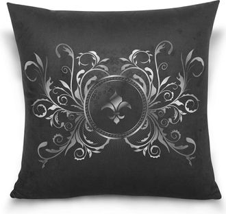 Generic Kissenbez&uuml;ge Schwarz Wei&szlig; Fleur De Lis Mit Blume Blumen Auf Schwarz Dunkel Wurfkissenbez&uuml;gen Wohnkultur Umarmung Kissenbez&uuml;ge, F&uuml;r Wohnzimmer, Drausse