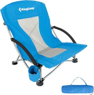 KingCamp Strand Liege Stuhl Camping Klapp Falt Sessel Niedrig Garten Stahl 136kg Royal Blue