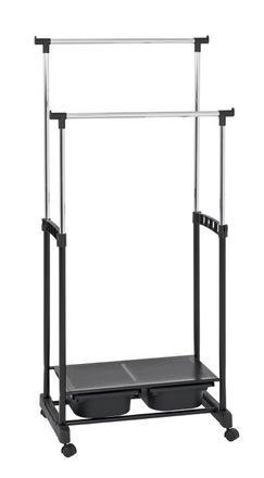 Haku M&ouml;bel Rollgarderobe Chrom, schwarz, Kunststoff, Metall - Ma&szlig;e: B 71 cm x H 105-160 cm x T 43 cm, Style: Modern