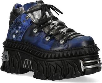 New Rock Bottines M-WALL106N-C16 en Cuir Bleu Argent&eacute; Style Gothique Urbain Rock