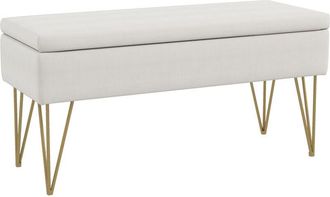 HOMCOM Banquette coffre de rangement 2 en 1 design art déco - piètement épingle acier doré tissu crème