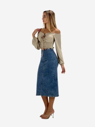 Elara Blusentop Damen Off Shoulder Bluse mit Raffungen & Smokdetail
