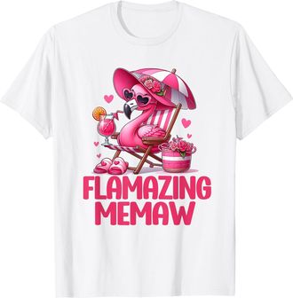 BDAZ Flamazing Memaw Pink Flamingo Tropical Beach Scene Damen T-Shirt