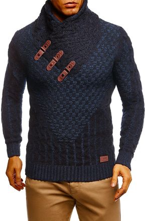 LEIF NELSON Herren Strickpullover Blau mit Schalkragen/Hochwertiger Winterpullover in Regular Fit, ideal f&uuml;r Casual und Business, Langarm Gr&ouml;&szlig;e 4XL
