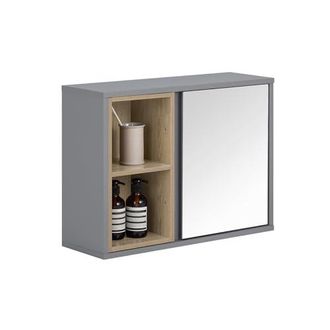 SoBuy Armoire Murale avec Miroir pour Salle de Bain, Placard de Rangement Suspendu, Meuble Haut Salle de Bain avec Porte et 2 Compartiments Ouverts, 60x20x4