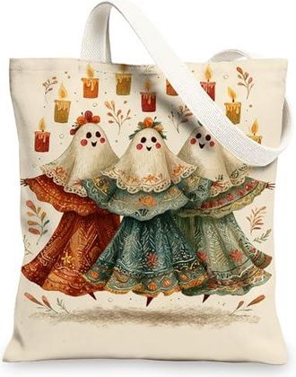 Generic Sacs fourre-tout fantaisistes en toile, motif fantôme charmant, sacs à provisions réutilisables, vintage, artistique, léger, lavable à lépaule St, mul