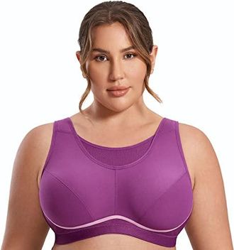 Syrokan Femme Grande Taille Soutien-Gorge de Sport Maintien Normal sans Armatures Violet 100C