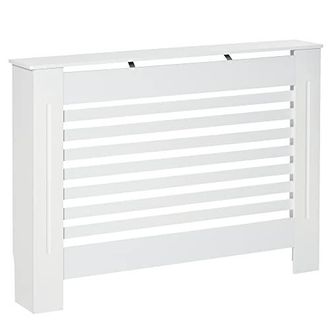 HOMCOM Cache-radiateur Couverture radiateur Design à Lattes Panneau Cabinet dim. 112L x 19l x 81H cm MDF Blanc