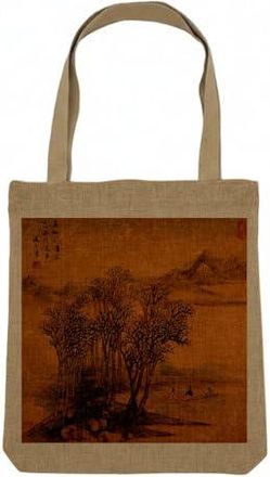 Fabulous Sac Shopping Tote Bag Aspect Lin - Estampe Japonaise 6 Travers&eacute;e du Lac Art D&eacute;licat Original Vintage - Sac de Courses Toile Epaisse 360g Beige Naturel