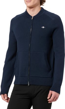 GANT Herren Casual Cotton Zip Bomber Cardigan Strickjacke, Evening Blue, M