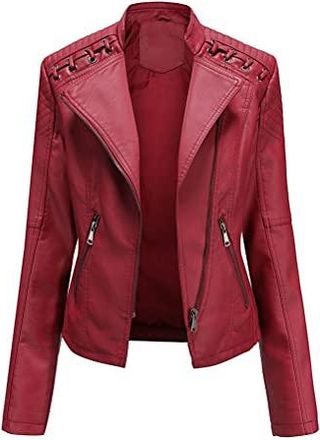 ORANDESIGNE Veste Courte Femme Motard Vintage Blouson en Cuir PU Veste Moto Vestes en Cuir Revers Fermeture éclair Latérale Manteau Mince Jacket Veste en Cuir Sué
