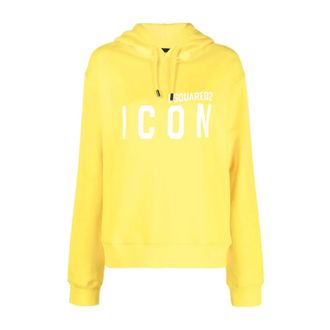 Dsquared2 Femme, Sweatshirts et sweats à capuche, Jaune, Taille: 38 FR Sweat à Capuche avec Cordon de Serrage et Logo Imprimé