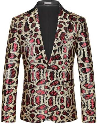 Generico Blazer &agrave; paillettes pour homme Veste brillante dor&eacute;e Slim Fit Costume de carnaval pour carnaval Blazer disco, rouge, 6X-Large