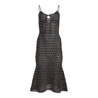 Self Portrait Robe midi en maille perl&eacute;e - Femme - Robes - Noir - Taille: 42 FR