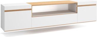 Skraut Home Skraut Home - TV-Schrank, Lowboard, f&uuml;r Wohnzimmer und Esszimmer, 200x35x45cm, F&uuml;r TV-Ger&auml;te bis zu 80, H&auml;ngend, Moderner Stil, Wei&szlig; und Eiche Soft