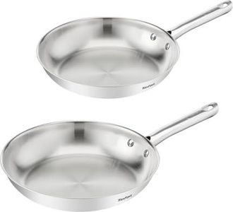 T-fal Duetto On Pfannen-Set, 2-tlg. 24/28 cm, unversiegelt, dicker W&auml;rmediffusionsboden, Komfort-Griff, langlebig, f&uuml;r alle Herdarten geeignet, Edelstahl, B