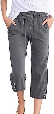 Generic Pantalon en coton et lin pour femme - Jambe large - Pantalon de plage d&eacute;t&eacute; confortable - Pantalon de yoga Palazzo - XIYU26061, gris fonc&eacute;, XXL