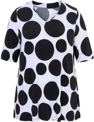 Ulla Popken T-Shirt Slinky-Shirt Punkte A-Linie V-Ausschnitt Halbarm
