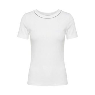 PESERICO Femme, Tops, Blanc, Taille: 44 FR T-shirt &agrave; encolure brod&eacute;e