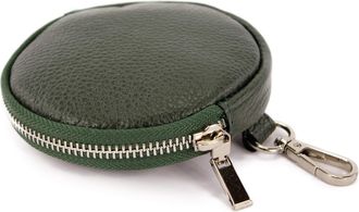 modamoda.de P10 / P08 Damen Leder Rauleder Geldb&ouml;rse M&uuml;nzgeldb&ouml;rse Taschenanh&auml;nger &oslash; 11,5 cm handmade in Italy, Farbe:Schwarzgr&uuml;n