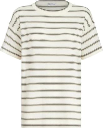 Brunello Cucinelli Femme, Tops, Beige, Taille: 38 FR Sparkling Jersey T-Shirt