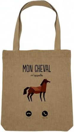 Fabulous Sac Shopping Tote Bag Aspect Lin - Mon Cheval MAppelle Animaux Passion - Sac de Courses Toile Epaisse 360g Beige Naturel Cabas Port&eacute; Epaule Solide Imp