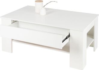 ML Design ML DESIGN Table Basse Blanc avec 1 Tiroir et une &Eacute;tag&egrave;re, 110&times;65&times;48 cm, Agglom&eacute;r&eacute;, Table dAppoint Moderne, Table de Salon &Eacute;l&eacute;gante, Table de Canap&eacute;