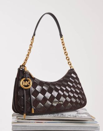 Michael Kors Nolita gewebte Schultertasche in Schokobraun