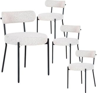 Altobuy Altobuy - loana - Lot de 4 Chaises Tissu Boucl&eacute; Blanc Chin&eacute; Dossier et Pieds M&eacute;tal Noir
