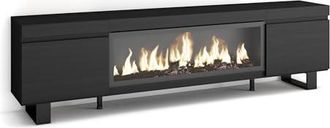 Skraut Home | TV-Schrank, Lowboard | f&uuml;r Wohnzimmer und Esszimmer | 210 | F&uuml;r TV-Ger&auml;te bis zu 80 | Elektrokamin XXL | Industriedesign | Moderner Stil | Schwarz