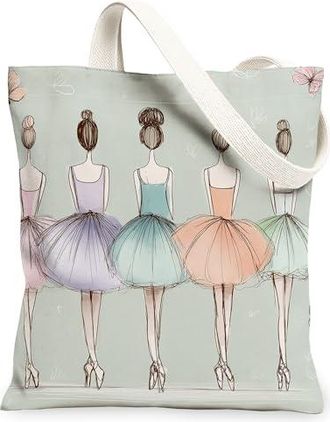 Generic Sac fourre-tout en toile motif pastel pour danseuse de ballet, sacs d&eacute;picerie r&eacute;utilisables, l&eacute;gers et lavables, vintage, pastel, 13x15 Inch