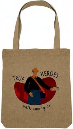 Fabulous Sac Shopping Tote Bag Aspect Lin - True Heroes - Postman Job Sac de Courses Toile Epaisse 360g Beige Naturel Cabas Port&eacute; Epaule Solide Imprim&eacute; en Fran