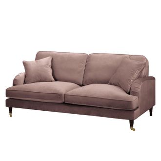 Jack & Alice home24 2-Sitzer Sofa mit Rollen Pink/Mauve Samt Pauno 190 x 85 x 96cm Dunkelbraun Glamour