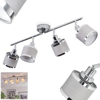HOFSTEIN Deckenleuchte Ailer, 4-flammige Deckenlampe aus Metall/Stoff in Chrom/Grau/Weiß, Leuchte im modernen Design m. verstellbarem Schirm (Ø 10cm), E14, Ess