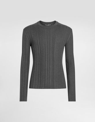 Dolce & Gabbana Rundhalspullover Aus Seide - Mann Strickwaren Grau 58
